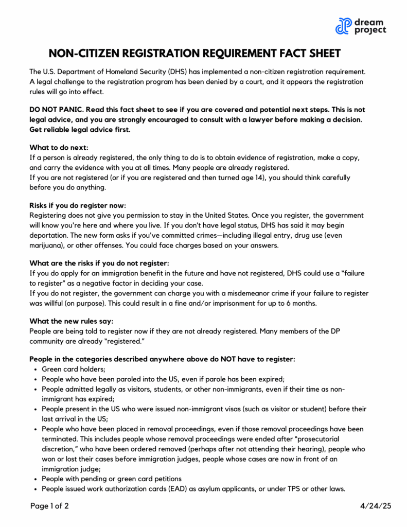 Immigration Registration Requirement Fact-Sheet - Dream Project working ...